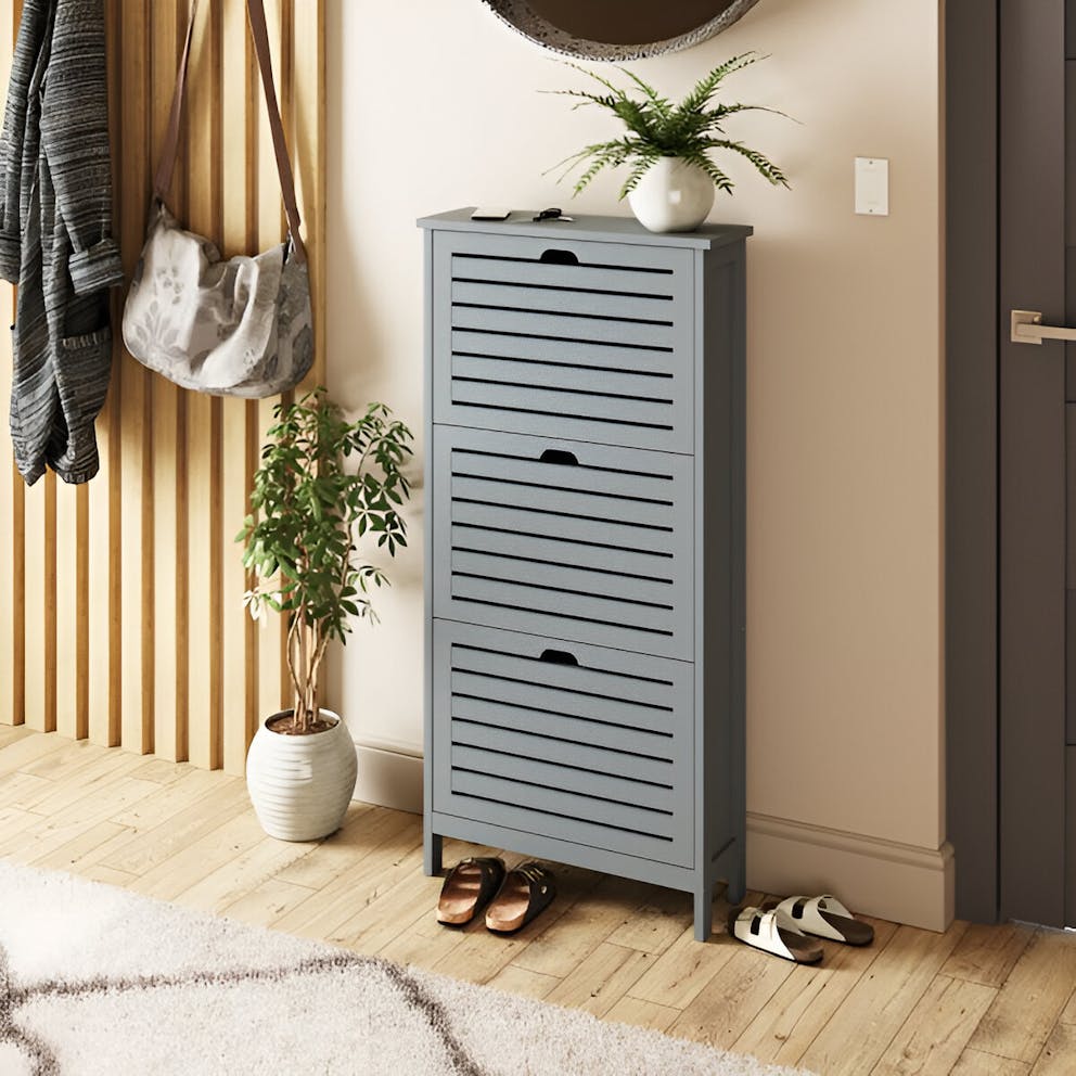RS Bergen Three Tier Shoe Cabinet Grey